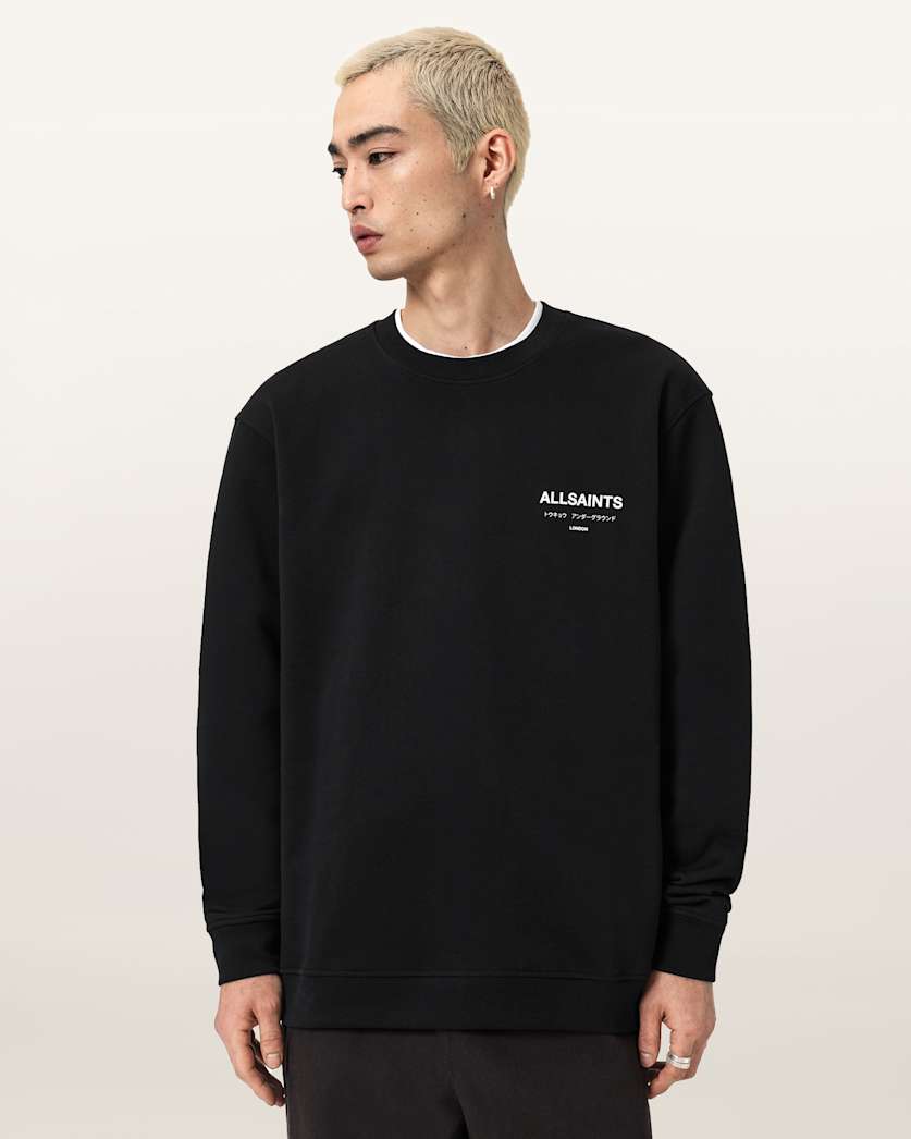 Underground Relaxed Fit Crew Neck Sweatshirt Jet Black | ALLSAINTS